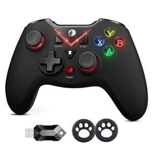 ifyoo vone 2.4g wireless game controller, dual-vibration gaming gamepad joystick for pc windows 11 10 8 7 steam, ps3, android phone tablet tv, laptop notebook computer - red, 2x white joystick caps