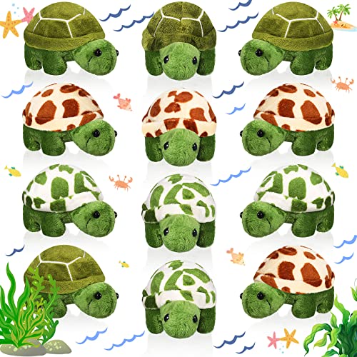 12 Mini Turtle Plush Toys - Soft, Cute Stuffed Animals for Adults, Birthday Party Decorations (Lovely Style)