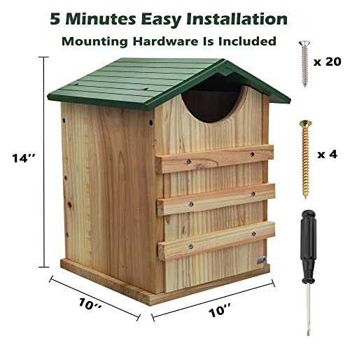 Prolee Screech Owl House Hand Made 14 x 10 Inch Cedar Wood Owl Box with Mounting Screws, Easy Assembly Required (Standard)