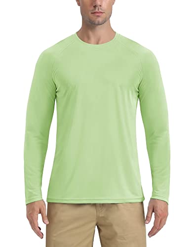 Boladeci Swim Shirts for Men UPF 50+ Sun Protection UV Shirts Long Sleeve Summer Clothing SPF Beach Swimming Tee Tops Rash Guard Light Green 2XL