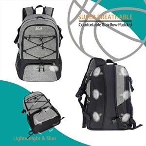 WOLT | Basketball Backpack Large Sports Bag with Separate Ball holder & Shoes compartment, Best for Basketball, Soccer, Volleyball, Swim, Gym, Travel (Grey)