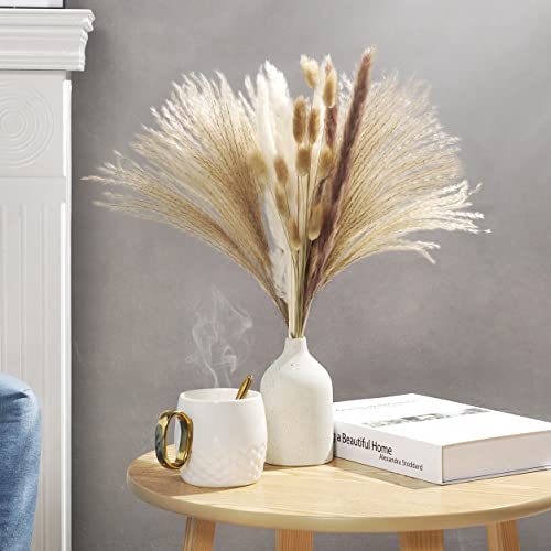 DomeStar 130PCS Pampas Grass Decor,Dried Pampas Grass Contains White and Natural Bunny Tail Grass Reed Boho Bouquet Decor for Wedding Party Home Table Vase Rustic Farmhouse Decor（18 inch）