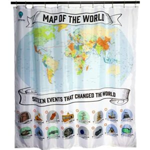 Shower Thoughts World Map Shower Curtain - Water Resistant, Machine Washable, Polyester Fabric White 72''x72''