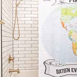 Shower Thoughts World Map Shower Curtain - Water Resistant, Machine Washable, Polyester Fabric White 72''x72''