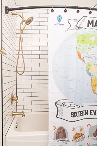 Shower Thoughts World Map Shower Curtain - Water Resistant, Machine Washable, Polyester Fabric White 72''x72''