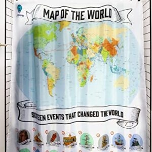 Shower Thoughts World Map Shower Curtain - Water Resistant, Machine Washable, Polyester Fabric White 72''x72''