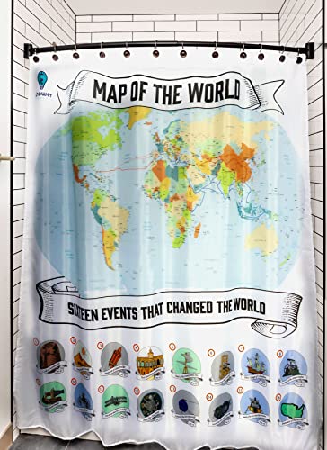 Shower Thoughts World Map Shower Curtain - Water Resistant, Machine Washable, Polyester Fabric White 72''x72''