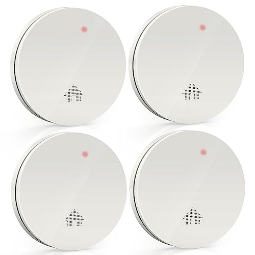 Jemay 10 Year Lithium Battery Photoelectric Smoke Detectors,Ultra Thin Design Smoke Detetor,Smoke Alarm with Automatic Brightness Adjustment, Fire Safety with Self-Test and Easy Test Button,4 Packs