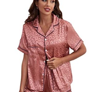 Floerns Women's Notch Collar Leopard Print Sleepwear Two Piece Pajama Set Pink Leopard S