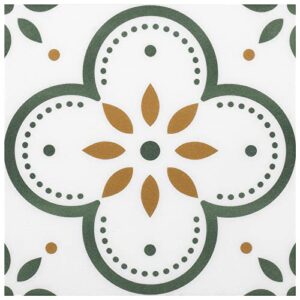 peel & stick floor tiles vinyl flooring 8"x8", self-adhesive removable, suitable for wall, floor, kitchen, bathroom,10 sheets (green flower)