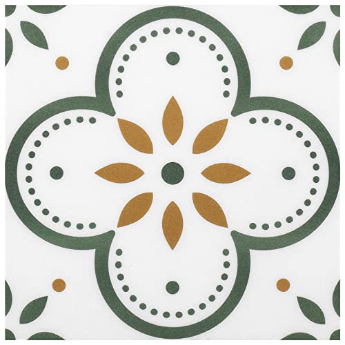 Peel & Stick Floor Tiles Vinyl Flooring 8"x8", Self-Adhesive Removable, Suitable for Wall, Floor, Kitchen, Bathroom,10 Sheets (Green Flower)