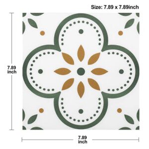 Peel & Stick Floor Tiles Vinyl Flooring 8"x8", Self-Adhesive Removable, Suitable for Wall, Floor, Kitchen, Bathroom,10 Sheets (Green Flower)