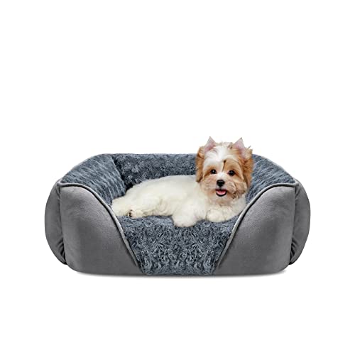 INVENHO Small Dog Bed for Large Medium Small Dogs, Rectangle Washable Dog Bed, Orthopedic Dog Bed, Soft Calming Sleeping Puppy Bed Durable Pet Cuddler with Anti-Slip Bottom S(20"x19"x6")