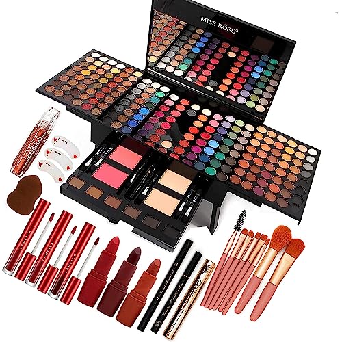 UNIFULL 190 Colors Makeup Pallet,Professional Makeup Kit for Women Full Kit,All in One Makeup Sets for Women&Beginner,include Eyeshadow,Lipstick,Compact Powder,Eyeliner,Glitter Powder,Concealer,makeup brush（004-Black）