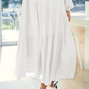 ANRABESS Women’s Boho Casual Loose Puff Long Sleeve Crewneck Asymmetric Tiered Beach Maxi Long Dress 596bai-S White