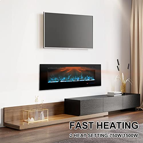 Rodalflame 30 Inches Electric Fireplace Inserts, Recessed and Wall Mounted Fireplace Heater for Indoor Use with Remote Control, 13 Color Flames with Log &Crystal, 9H Timer, 750/1500W