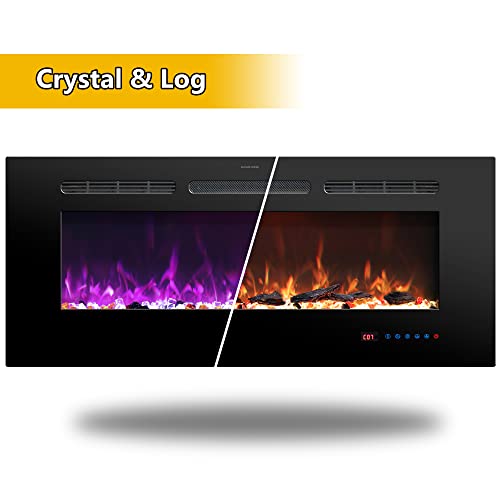 Rodalflame 30 Inches Electric Fireplace Inserts, Recessed and Wall Mounted Fireplace Heater for Indoor Use with Remote Control, 13 Color Flames with Log &Crystal, 9H Timer, 750/1500W