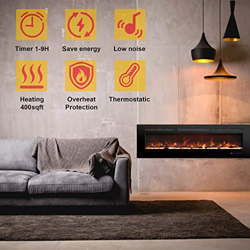 Rodalflame 30 Inches Electric Fireplace Inserts, Recessed and Wall Mounted Fireplace Heater for Indoor Use with Remote Control, 13 Color Flames with Log &Crystal, 9H Timer, 750/1500W