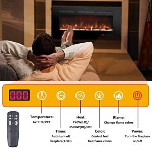 Rodalflame 30 Inches Electric Fireplace Inserts, Recessed and Wall Mounted Fireplace Heater for Indoor Use with Remote Control, 13 Color Flames with Log &Crystal, 9H Timer, 750/1500W