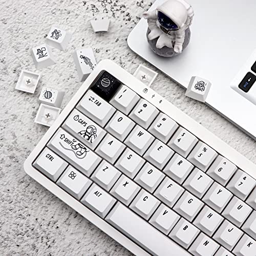 JSJT Space Keycaps 138 Keys White Keycaps Cherry Profile Keycaps PBT Dyed Sublimation Custom Keycaps for Cherry Gateron MX Switch Mechanical Gaming Keyboards