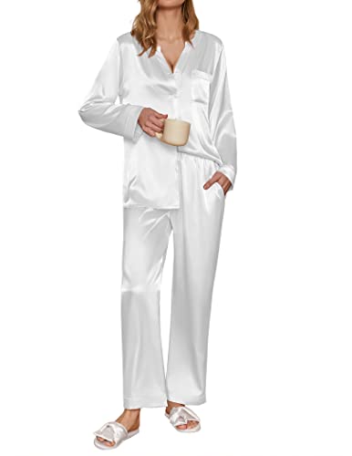 Ekouaer Silk Pajamas Set for Women Long Pant Satin Long Sleeve Sleepwear Tops Two Piece Pjs Bridal Party