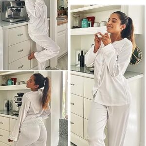 Ekouaer Silk Pajamas Set for Women Long Pant Satin Long Sleeve Sleepwear Tops Two Piece Pjs Bridal Party