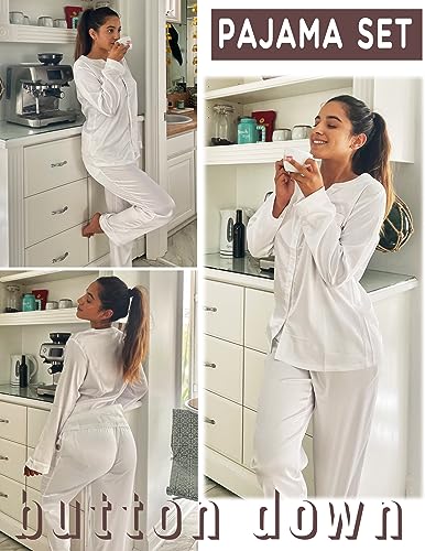 Ekouaer Silk Pajamas Set for Women Long Pant Satin Long Sleeve Sleepwear Tops Two Piece Pjs Bridal Party