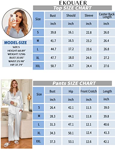 Ekouaer Silk Pajamas Set for Women Long Pant Satin Long Sleeve Sleepwear Tops Two Piece Pjs Bridal Party