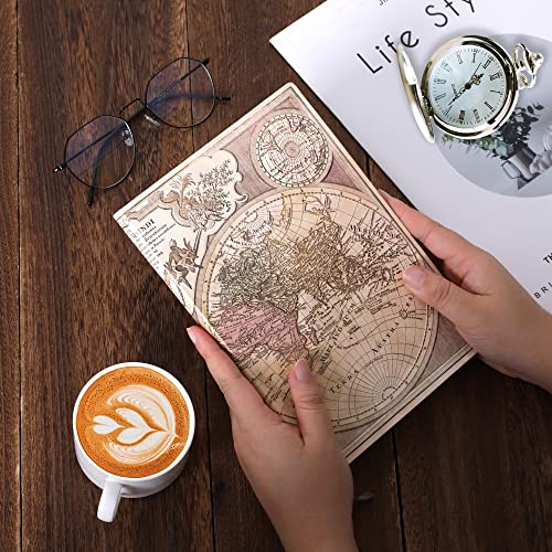 Pu Leather Writing Journal 3D Embossed Old World Map Vintage Writing Notebook with Luxury Pen Hardcover TravelJournal with Lined Page Sketchbook Gift for Men&Women.