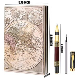 Pu Leather Writing Journal 3D Embossed Old World Map Vintage Writing Notebook with Luxury Pen Hardcover TravelJournal with Lined Page Sketchbook Gift for Men&Women.