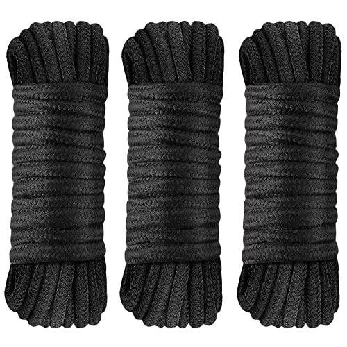 Soft Cotton Rope, 32 feet / 10m Rope, 8mm Thick, Soft Rope, Soft Tying Rope Multi-Purpose Washable Strong Multifunctional Rope Long Strap - (3Black)