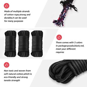 Soft Cotton Rope, 32 feet / 10m Rope, 8mm Thick, Soft Rope, Soft Tying Rope Multi-Purpose Washable Strong Multifunctional Rope Long Strap - (3Black)