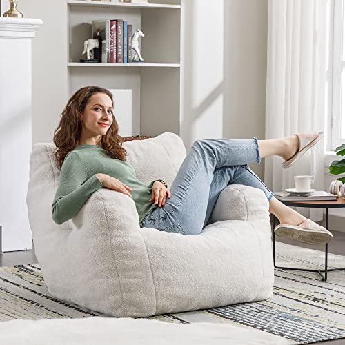 Recaceik Bean Bag Chairs, Tufted Soft Stuffed with Filler, Fluffy and Lazy Sofa, Imperial Lounger Giant Chair for Bedroom, Living Room, White