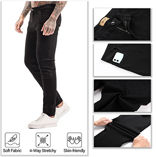 Slim Fit Jeans for Men Black Stretch Skinny Denim Pants Men Tapered Leg No Ripped 34