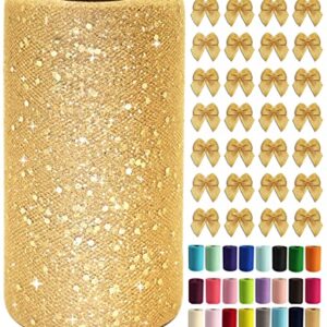 Glitter Tulle Rolls 6 Inch by 50 Yards Sequin Tulle Fabric Ribbon for DIY Tutu Skirt Sewing Bow Wedding Decorations Craft Supplies (Antique Gold)