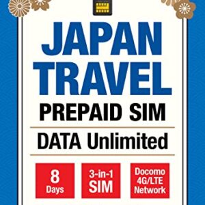 Japan Travel Prepaid SIM Unlimited Docomo Data Only (No Voice/SMS) 3-in-1 Docomo SIM Card (Docomo Network) Tethering, Japan No Activation No Contract (8Days)