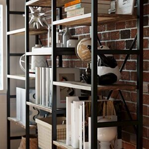 IRONCK Bookcases and Bookshelves Triple Wide 6 Tiers Industrial Bookshelf, Large Etagere Bookshelf Open Display Shelves with Metal Frame for Living Room Bedroom Home Office