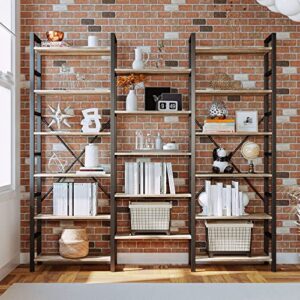 IRONCK Bookcases and Bookshelves Triple Wide 6 Tiers Industrial Bookshelf, Large Etagere Bookshelf Open Display Shelves with Metal Frame for Living Room Bedroom Home Office