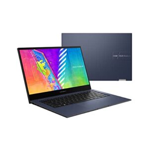 asus vivobook go 14 flip thin and light 2-in-1 laptop, 14 inch hd touch, intel celeron n4500 cpu, uhd graphics, 4gb ram, 64gb emmc, numberpad, windows 11 home in s mode, quiet blue, j1400ka-ds02t