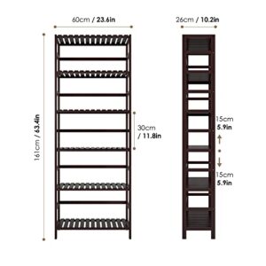 FOTOSOK 6-Tier Bamboo Shelf, Bamboo Bookcase with Adjustable Shelves, Free Standing Storage Shelf Unit, Plant Flower Stand for Kitchen, Bathroom, Home Office, Vintage