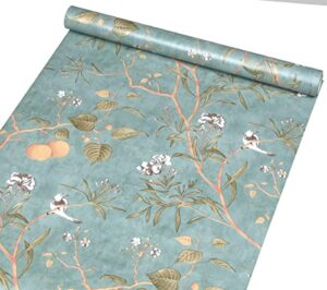 vintage botanical birds peel and stick wallpaper vinyl for walls kitchen bathroom bedroom cabinets decor self adhesive apple tree contact paper shelf drawer dresser liner 17.7x117 inches