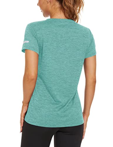 T Shirts for Women Gym Work Out Shirts Short Sleeve T-Shirt Running Shirts Dry Fit Athletic Shirts Golf Shirts Women Surf Tshirts Light Green