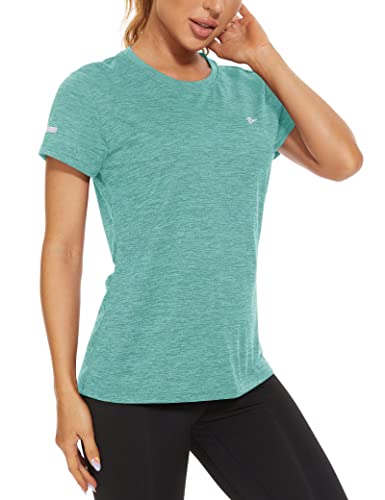 T Shirts for Women Gym Work Out Shirts Short Sleeve T-Shirt Running Shirts Dry Fit Athletic Shirts Golf Shirts Women Surf Tshirts Light Green