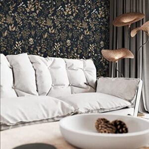 Dimoon 78.7"x16.1" Delicate Floral Peel and Stick Wallpaper Black Golden Thicken Waterproof Leaf Vintage Flower Contact Paper Self Adhesive Wallpaper Removable Wall Paper Shelf Liner Decal Vinyl Roll