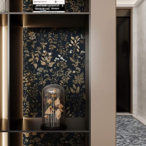 Dimoon 78.7"x16.1" Delicate Floral Peel and Stick Wallpaper Black Golden Thicken Waterproof Leaf Vintage Flower Contact Paper Self Adhesive Wallpaper Removable Wall Paper Shelf Liner Decal Vinyl Roll