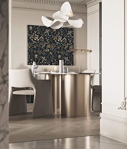 Dimoon 78.7"x16.1" Delicate Floral Peel and Stick Wallpaper Black Golden Thicken Waterproof Leaf Vintage Flower Contact Paper Self Adhesive Wallpaper Removable Wall Paper Shelf Liner Decal Vinyl Roll