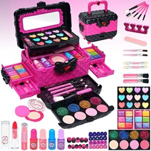 kids makeup kit for girl - safe & non toxic washable makeup for kids, real girls makeup kit for kids age 4-12, princess dress up toys for girls kids children, girls christmas birthday gift age 4-12