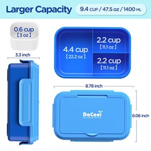 DaCool Kids Bento Box with Ice Pack Chill Kids Lunch Box 9.4 CUP Cold Toddler Bento Lunch Containers with 3+1 Compartments Fork for Meal Leakproof Microwave & Dishwasher Safe BPA-Free, Blue