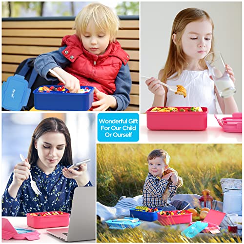 DaCool Kids Bento Box with Ice Pack Chill Kids Lunch Box 9.4 CUP Cold Toddler Bento Lunch Containers with 3+1 Compartments Fork for Meal Leakproof Microwave & Dishwasher Safe BPA-Free, Blue