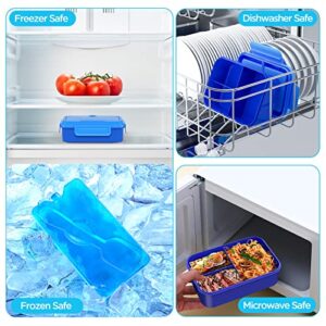 DaCool Kids Bento Box with Ice Pack Chill Kids Lunch Box 9.4 CUP Cold Toddler Bento Lunch Containers with 3+1 Compartments Fork for Meal Leakproof Microwave & Dishwasher Safe BPA-Free, Blue